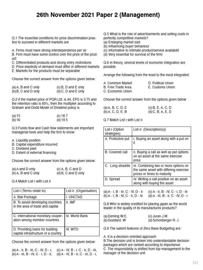 UGC NET Paper 2 Management Shift 2 Question Paper | PDF