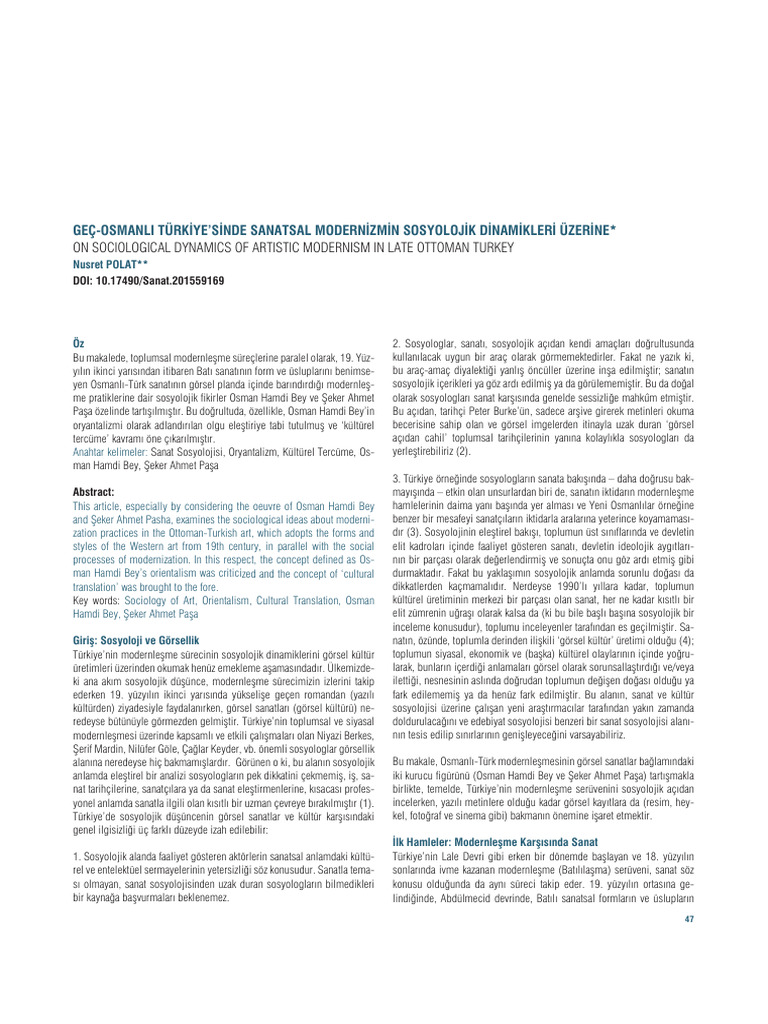 Ge - Osmanl - T - Rkiye - Sinde Sanatsal Modernizmin Sosyolojik ...