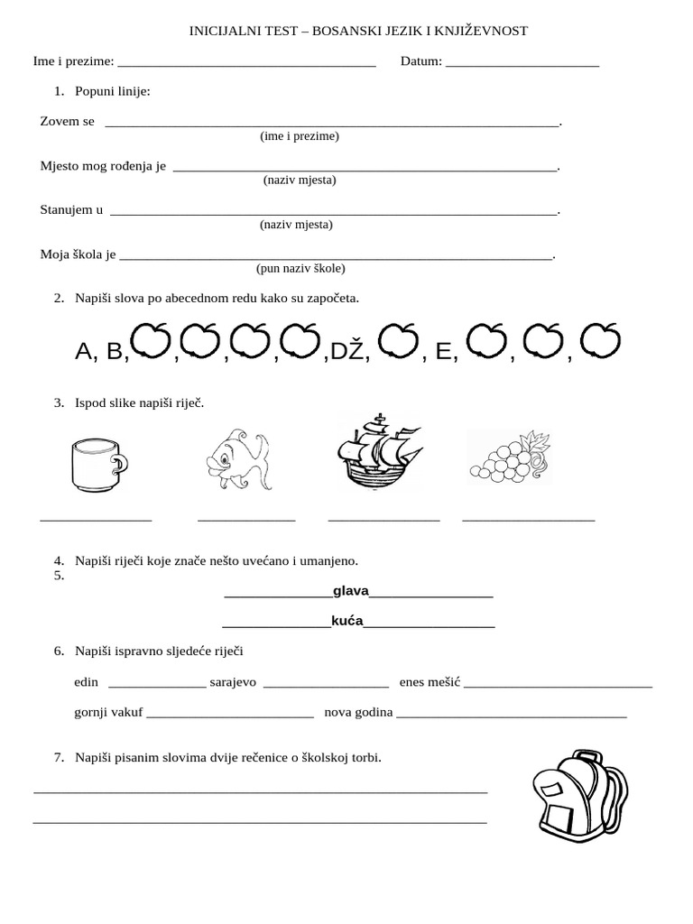 INICIJALNI TEST bosanski jezik treći razred | PDF