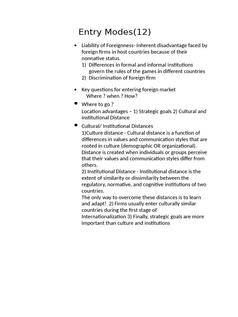 Entry Modes 12 | PDF