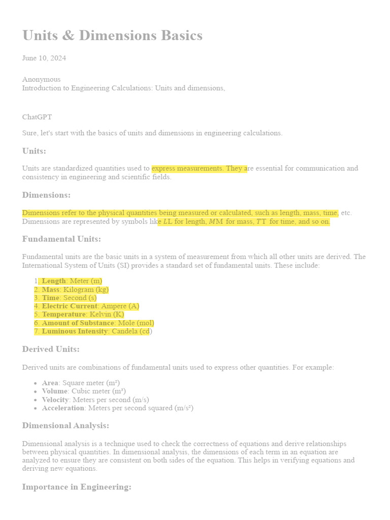 Units & Dimensions Basics3 Short Notes | PDF