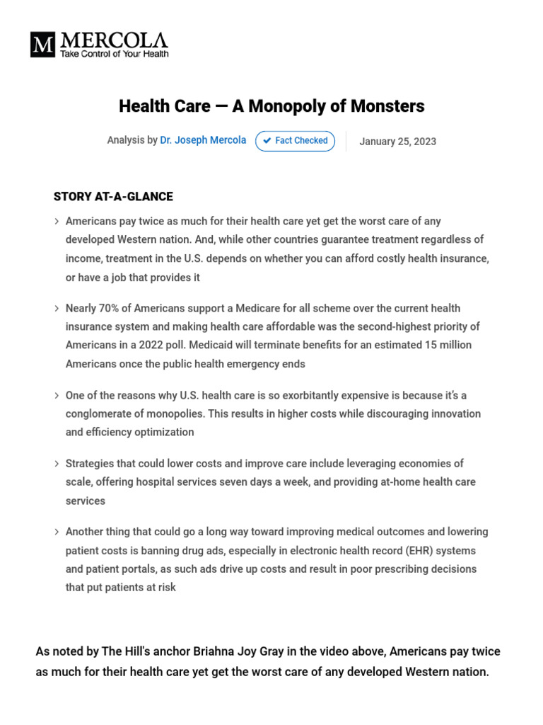 Health Care Monopoly of Monsters PDF | PDF