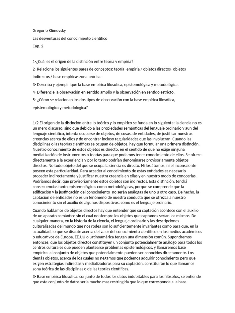 Cuestionario Klimovsky Cap II 31de Mayo | PDF