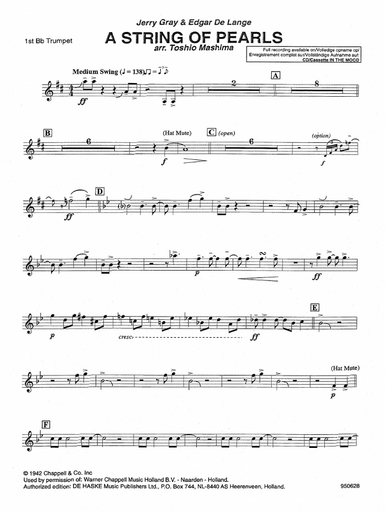 String of Pearls - Jerry Gray Arr. Toshio Mashima | PDF