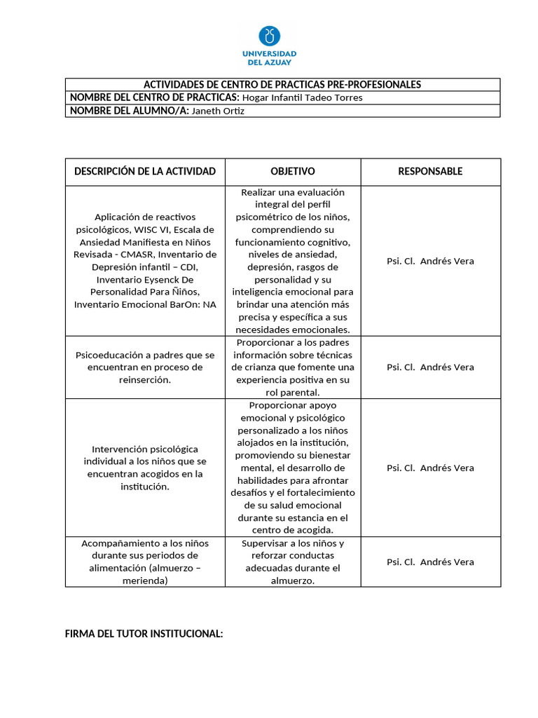 Actividades de Centro de Practicas Pre | PDF | Sicología | Relaciones ...