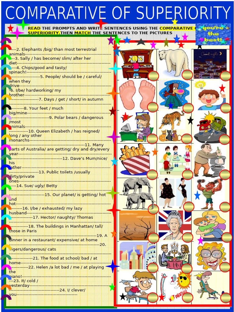Comparative of Superiority Make Sentences Grammar Drills Picture ...