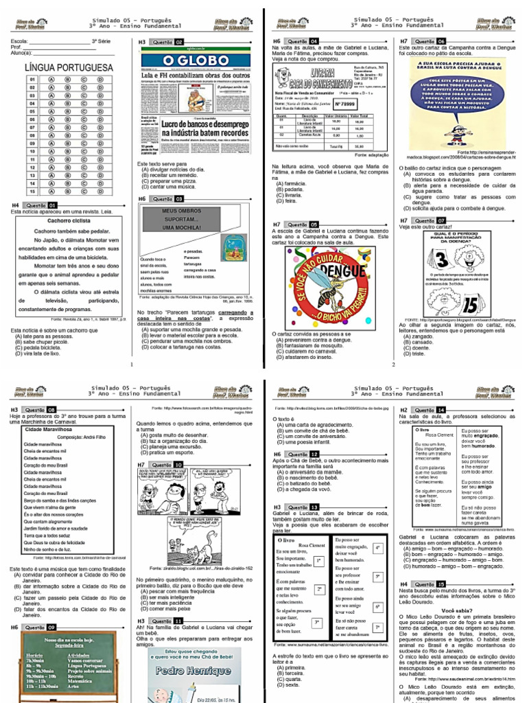 EDITADO Simulado 05 (L. P - 3º Ano) - Blog Do Prof. Warles | PDF
