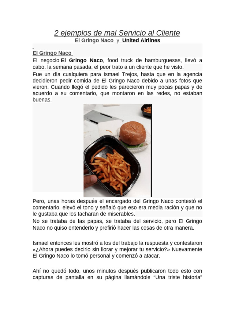 2 Ejemplos de Mal Servicio Al Cliente Naco United Airlines | PDF