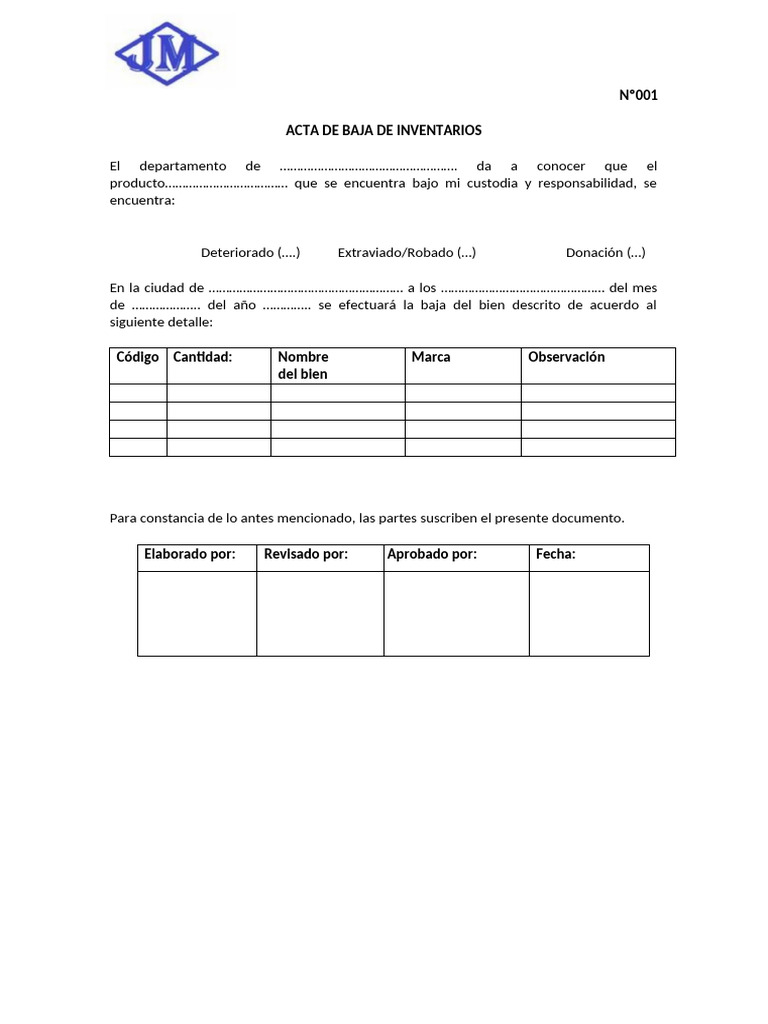 ACTA DE BAJA DE INVENTARIOS | PDF