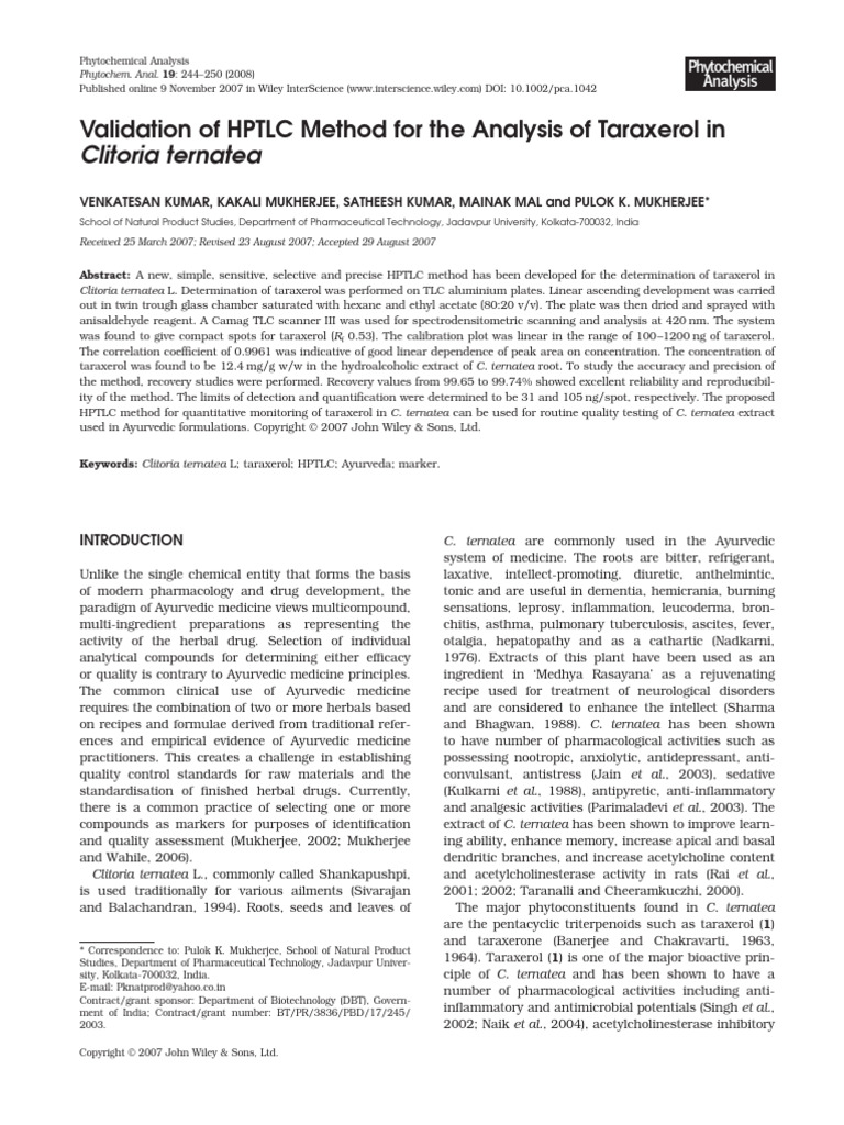 Validation HPTLC Method Kumar 2008 | PDF