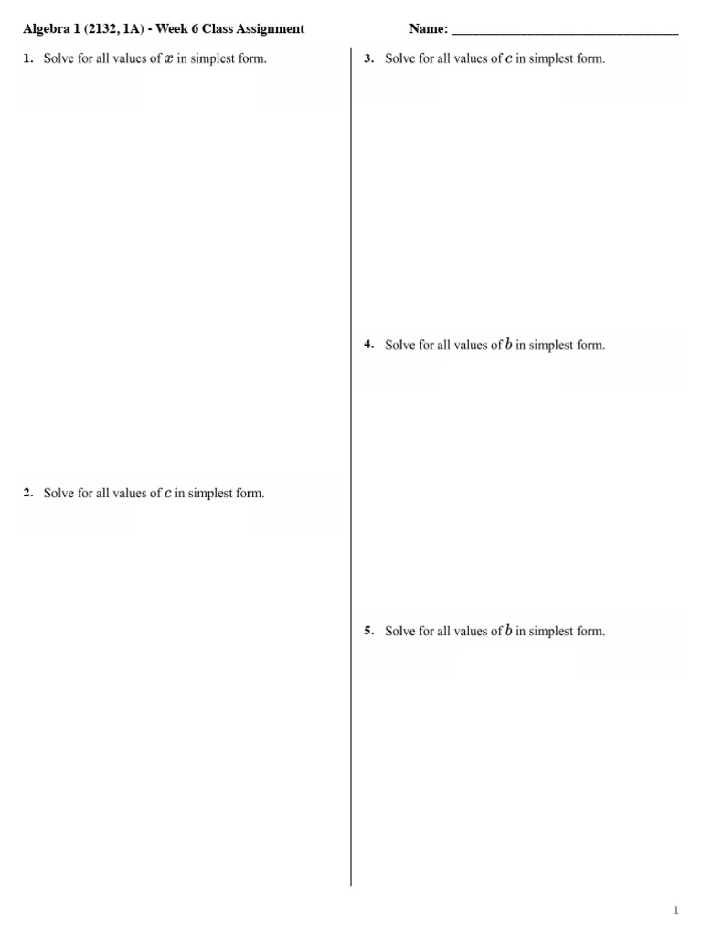 Algebra 1A (Q1) - Week 6 Class Assignment-1 | PDF