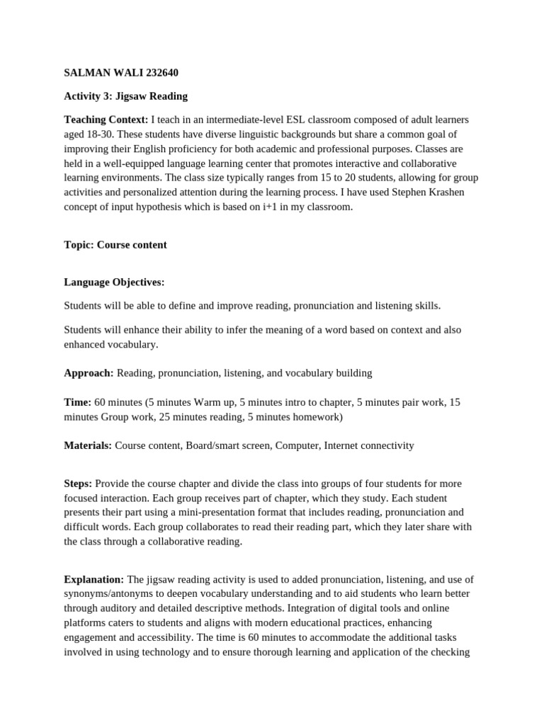 Jigsaw Reading | PDF