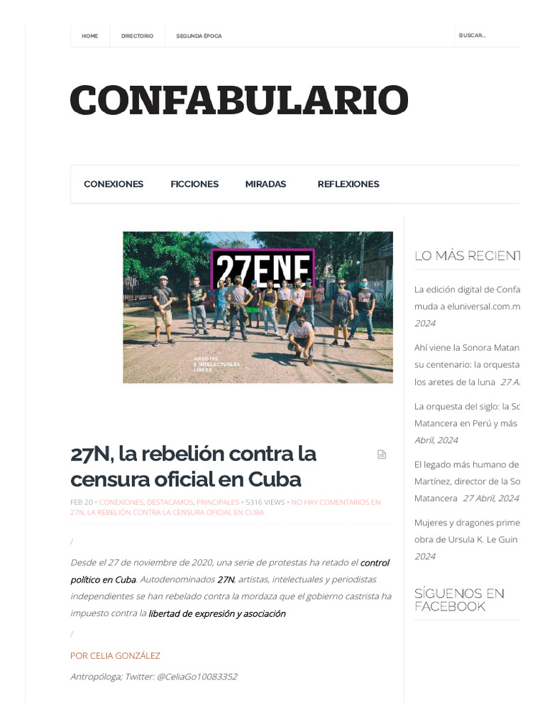 27N, La Rebelión Contra La Censura Oficial en Cuba - CONFABULARIO ...