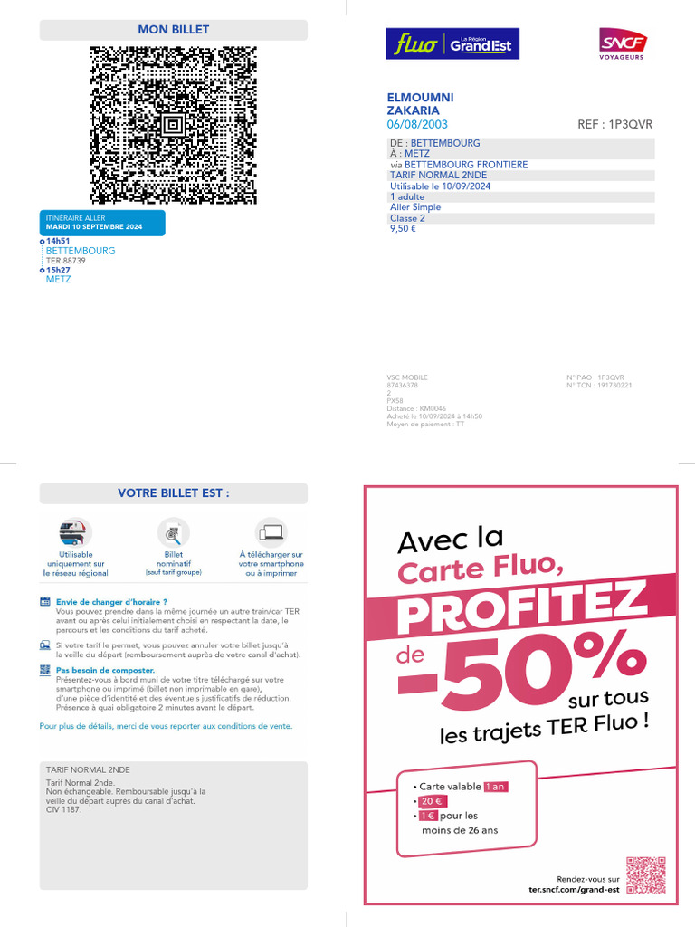 Mon Billet: Ref: 1P3Qvr | PDF