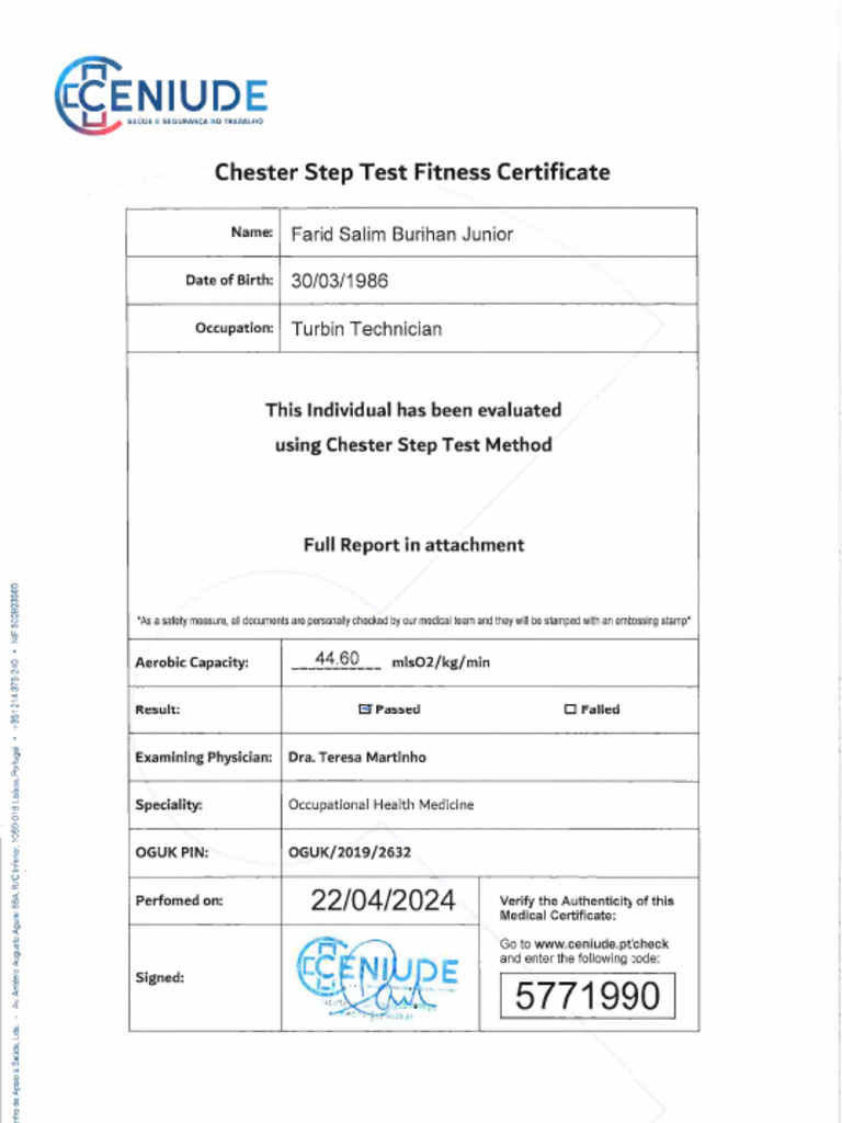 Chester Step Certificate Farid Junior | PDF