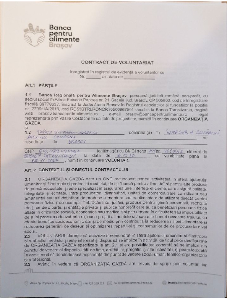 Contract Voluntariat | PDF