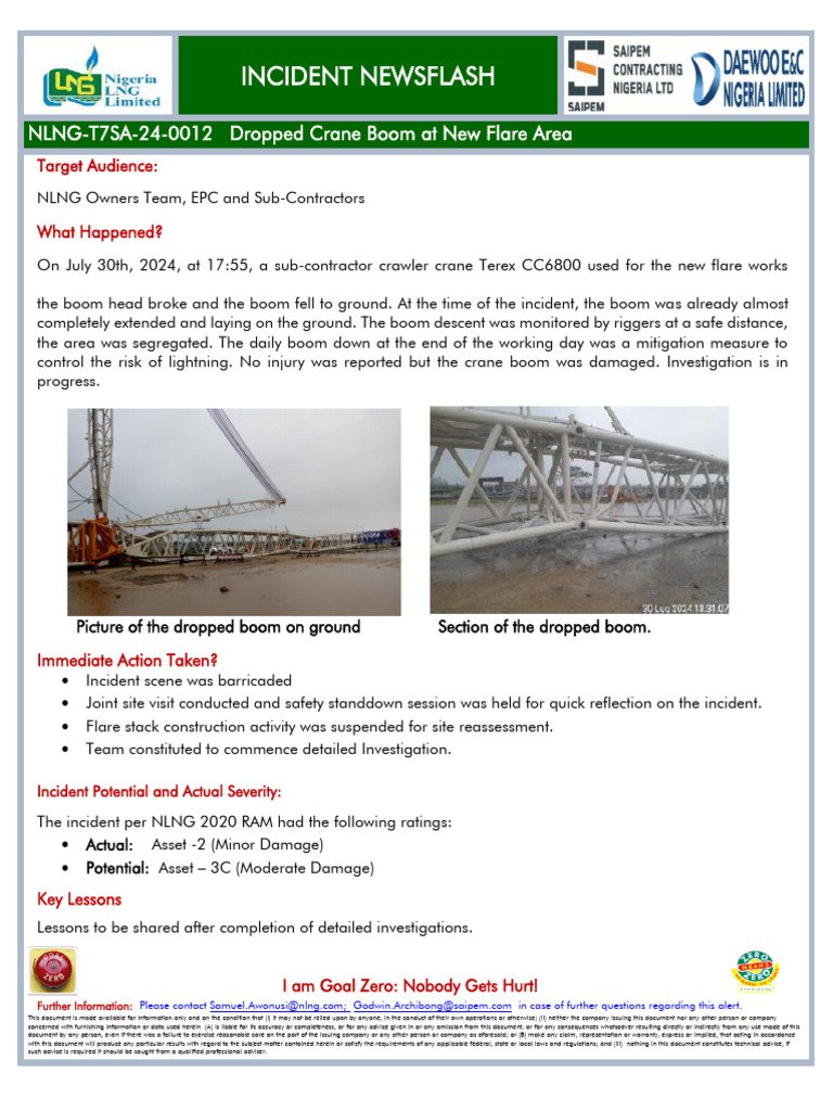 Safety Alert_Dropped Crane Boom Incident_Rev1 | PDF
