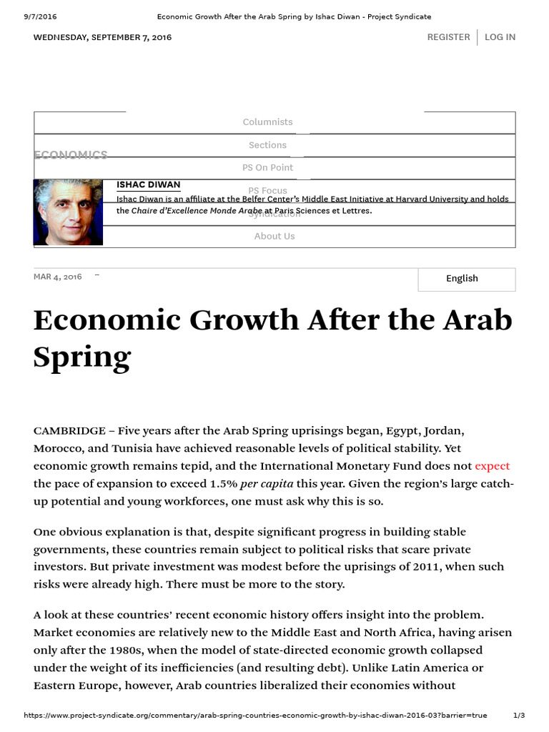 Economic Growth After The Arab Spring by Ishac Diwan - Project ...