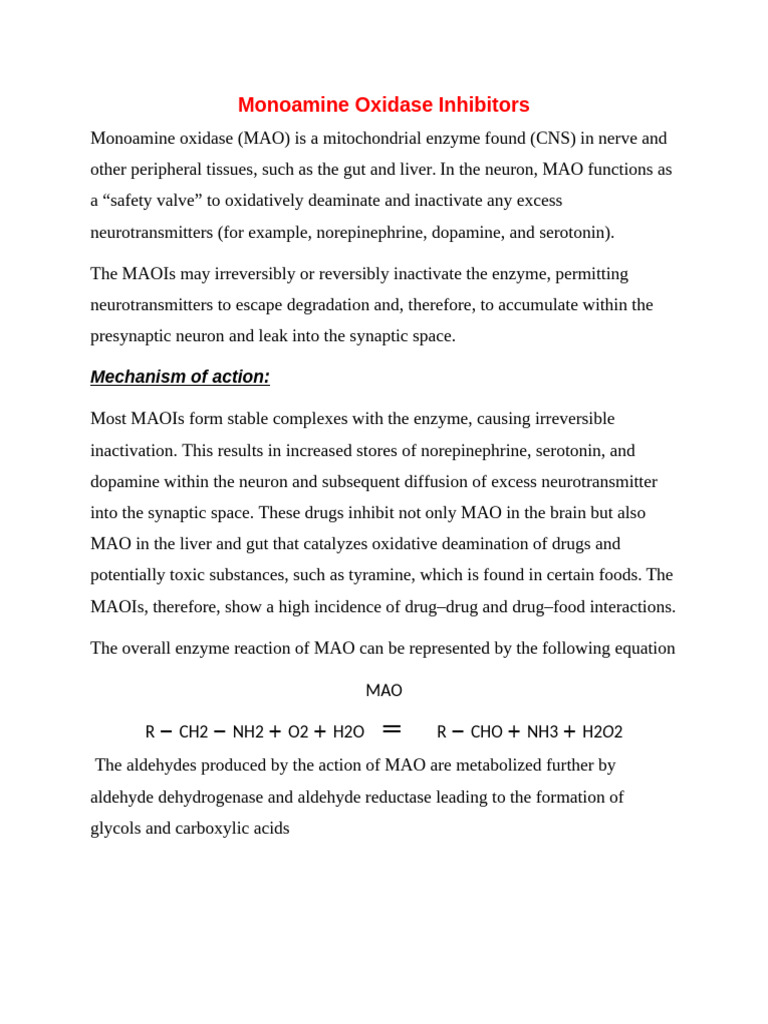 Monoamine Oxidase Inhibitors | PDF | Serotonin