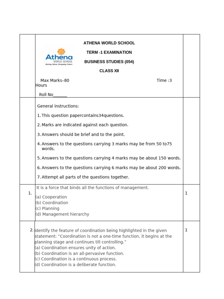 Business Studies Term 1 Aws | PDF