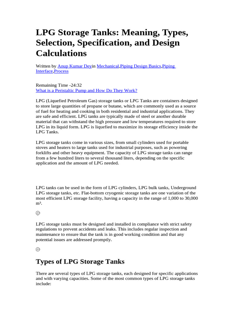 LPG Storage Tanks Design Overview | PDF