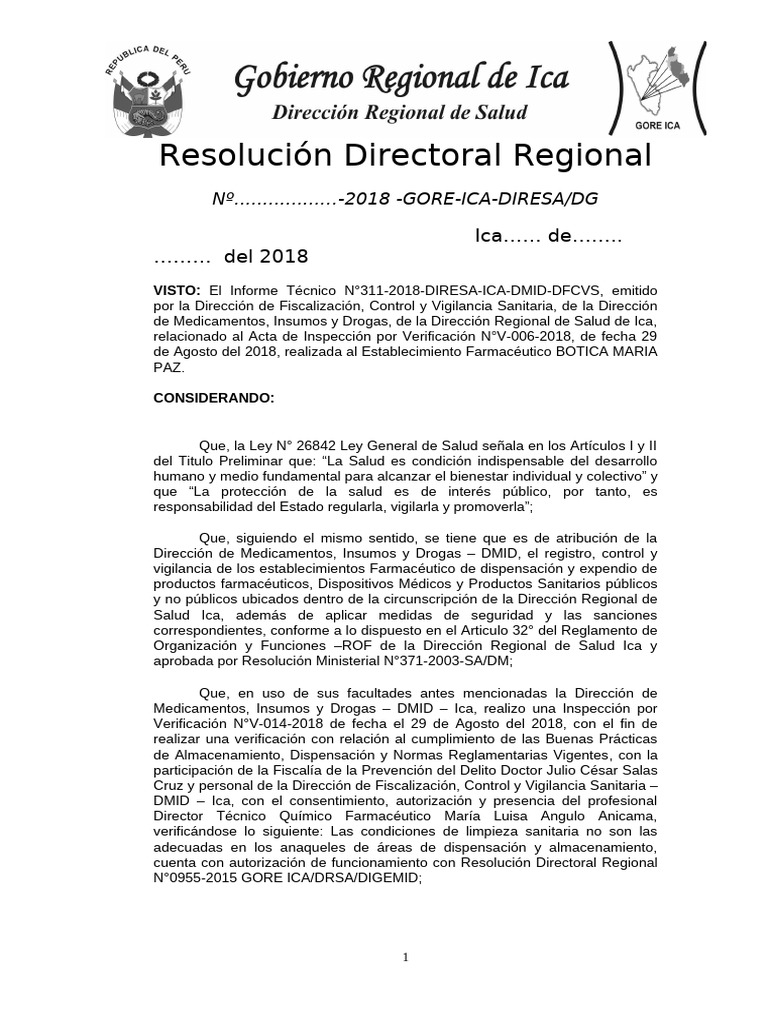 RD - 001 - 2018 - Botica Maria Paz | PDF