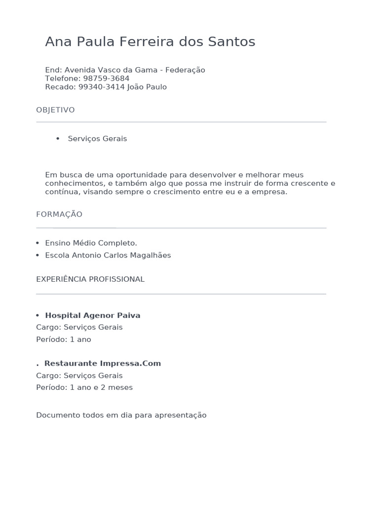 Ana Paula Currículos | PDF