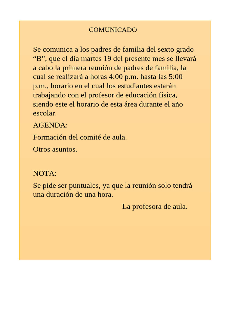 Comunicado - Primera Reunion | PDF