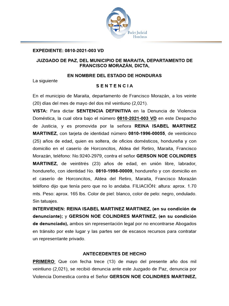 Sentencia de Reina Martinez | PDF | La violencia contra las mujeres ...