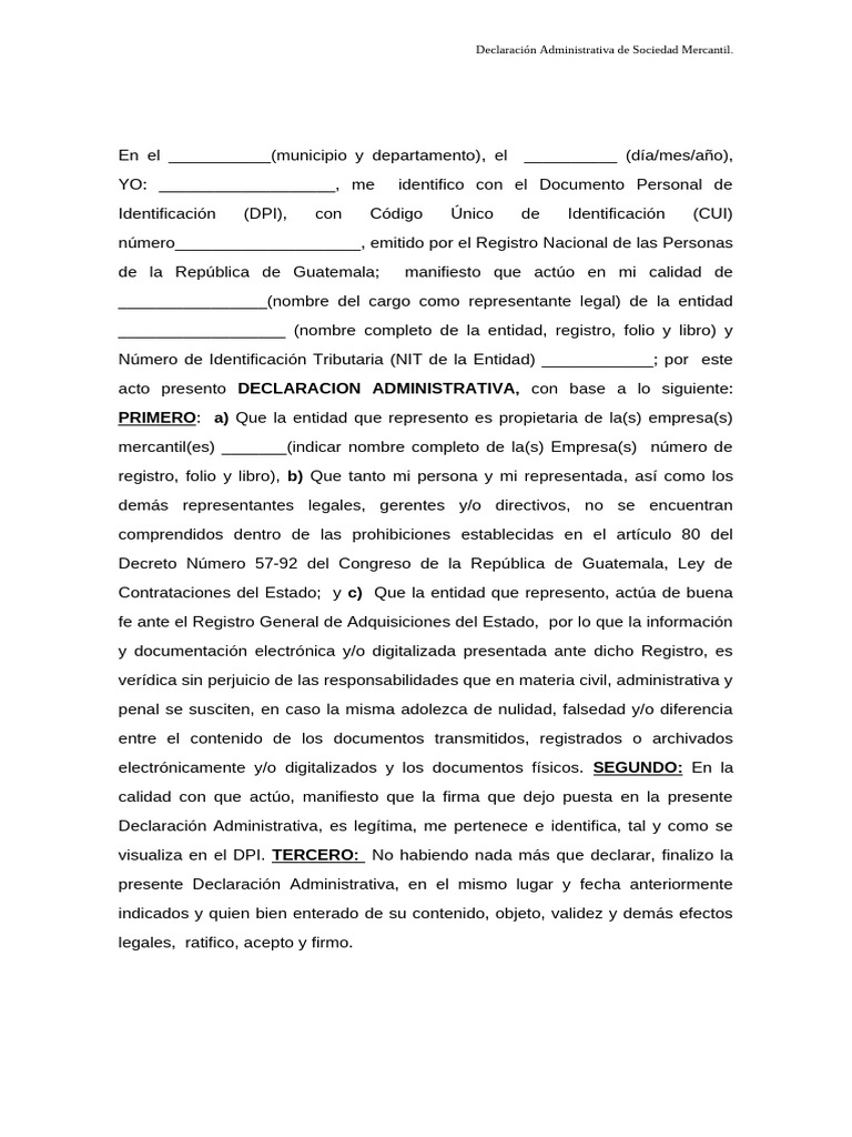 Modelo de Declaracion Administrativa SIMPLE (Sociedad) | PDF