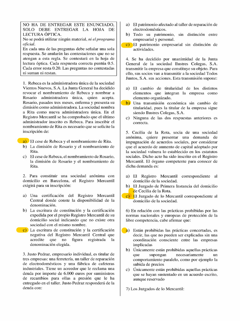 Exámenes y PEC 2024 Práctica mercantil | PDF