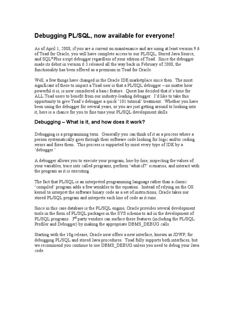 Debugging Plsql Download Free Pdf Plsql Oracle Database 