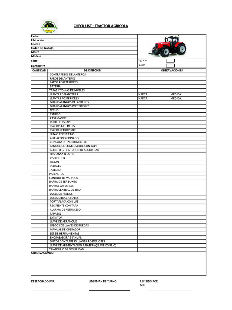 Seminario Check List Tractor | PDF