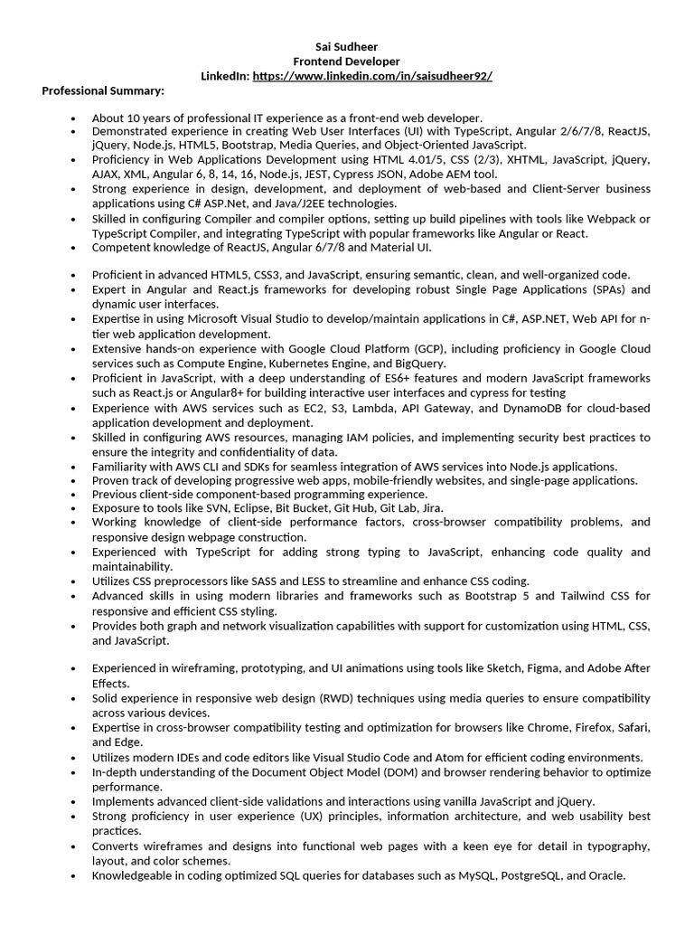 Sai Sudheer - Frontend Developer | PDF