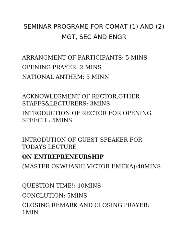 Seminar Programe For Comat | PDF