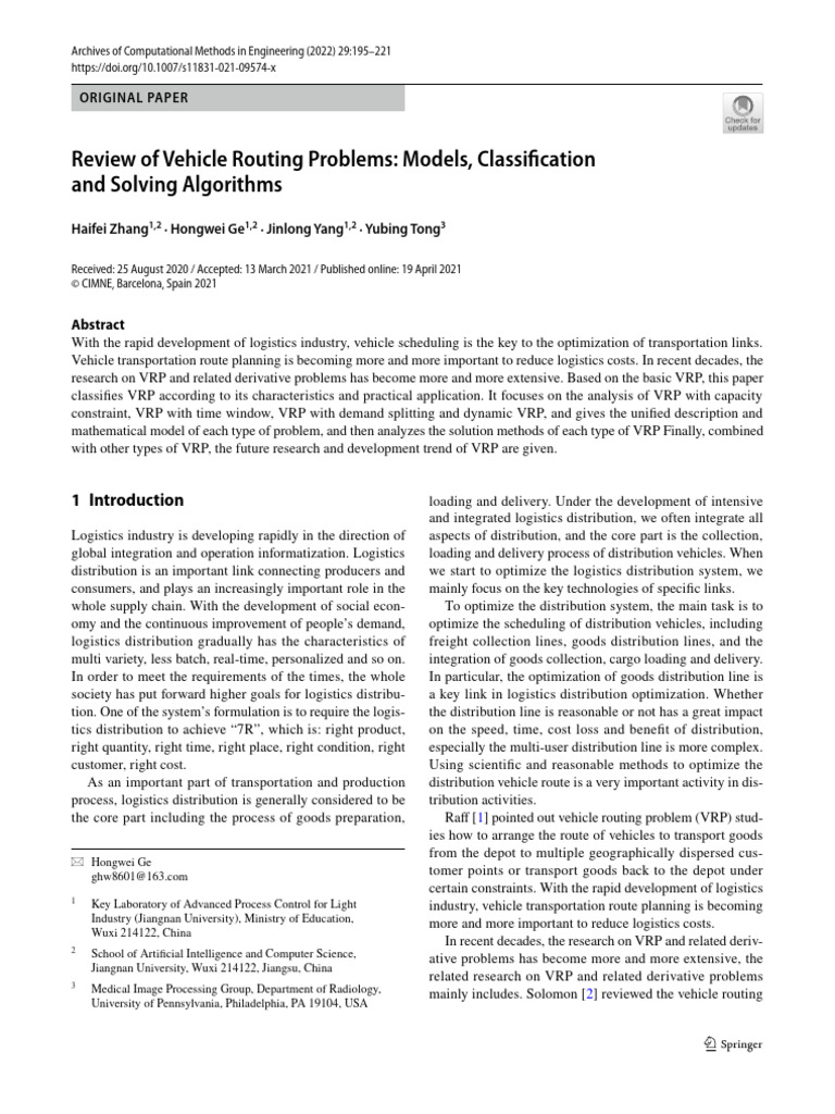 Review of Vehicle Routing Problems Models, Classifcation | PDF | Logistics | Mathematical ...