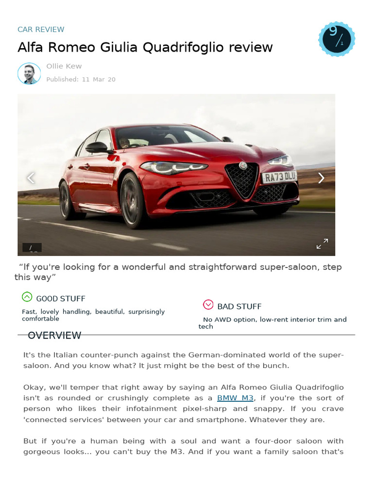 Alfa Romeo Giulia Quadrifoglio Review 2024 _ Top Gear | PDF