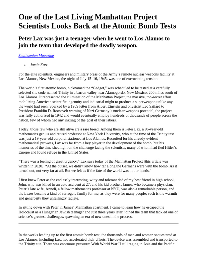 One of The Last Living Manhattan Project Scientists Looks Back at The ...