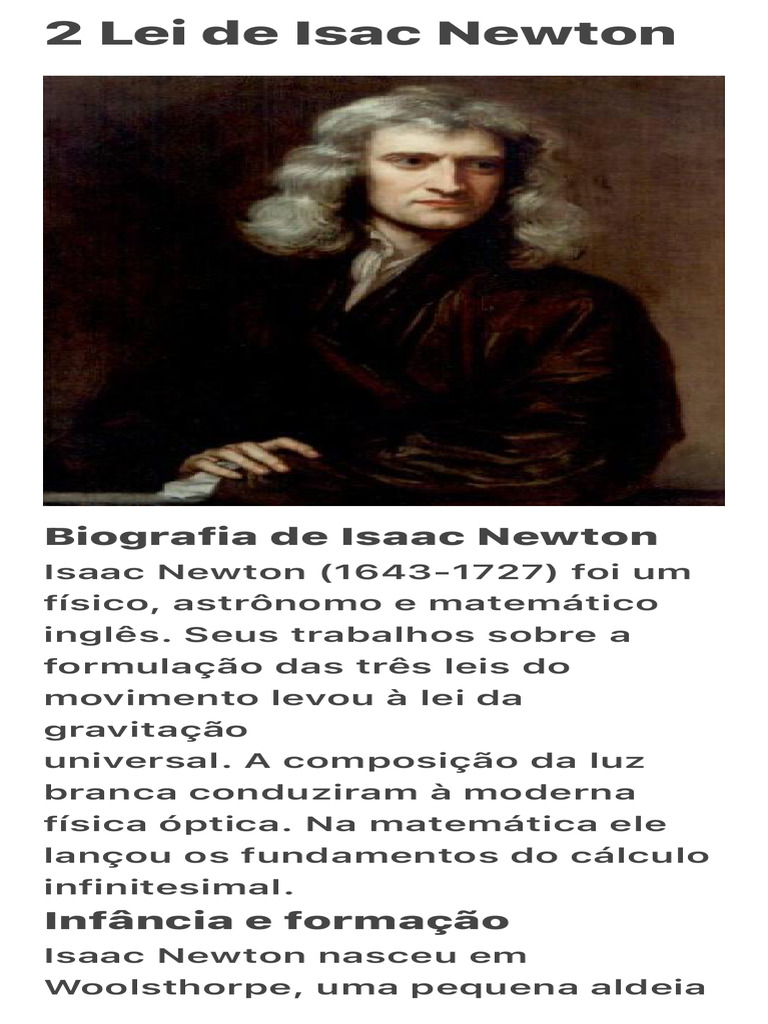 Leis de Movimento de Isaac Newton | PDF | Isaac Newton | Juvenil