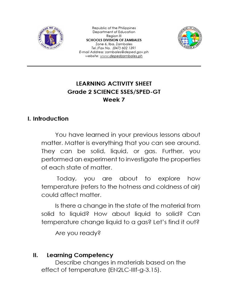 Grade 2 Science SSES SPED GT Week 7 | PDF
