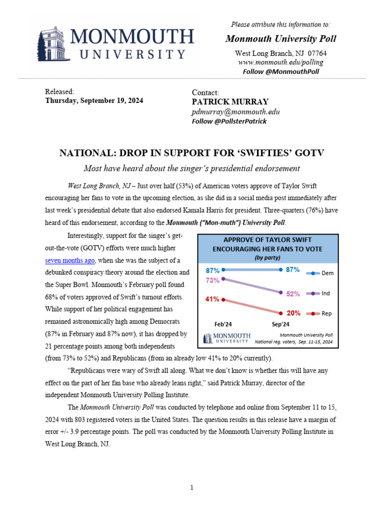 National: Drop in Support For Swifties' Gotv | PDF | Opinion Poll ...