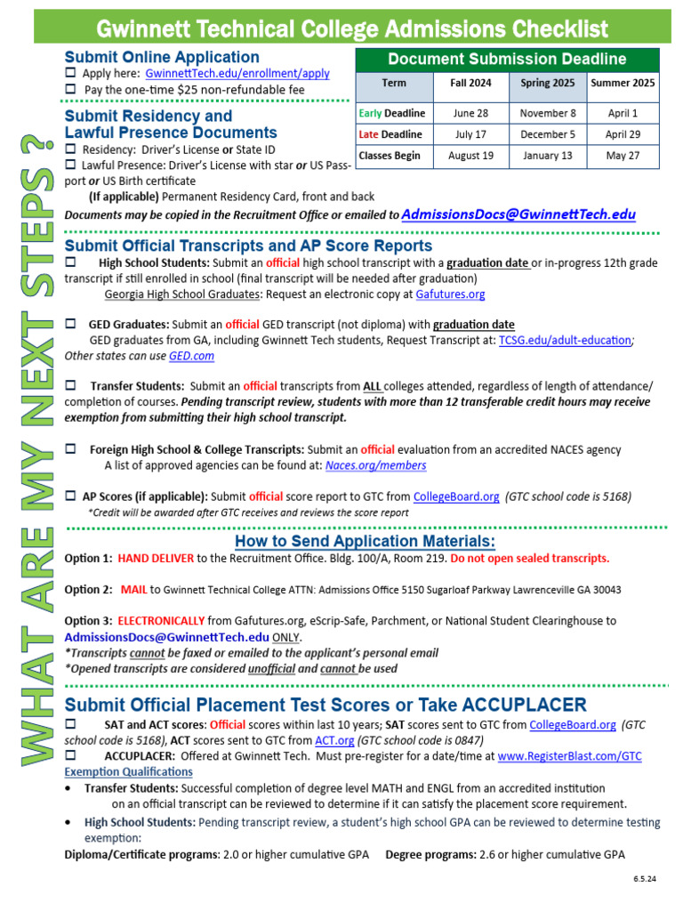 Next Steps Checklist For Gwinnett Tech | PDF