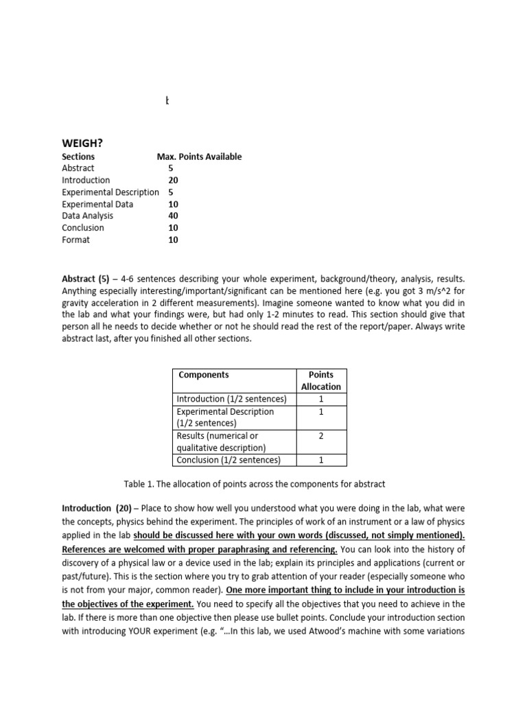Lab Report Writing Guidelines and Grading Scheme 1 | PDF