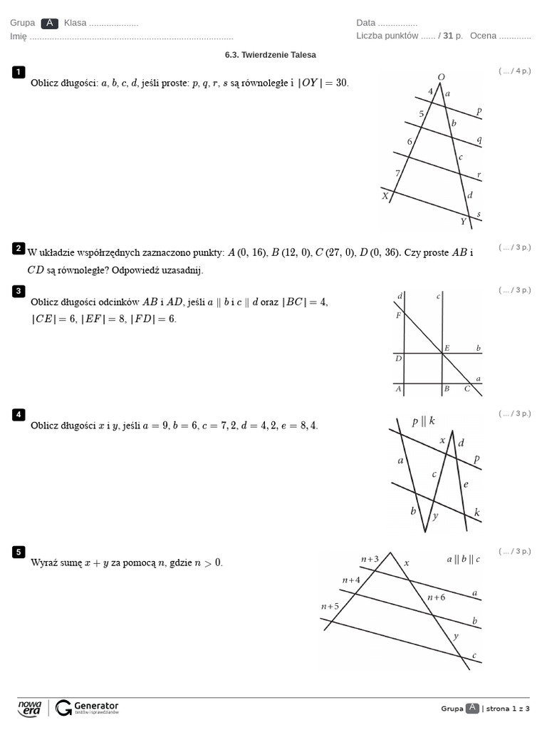 6.3. Twierdzenie Talesa Test (Z Widoczną Punktacją) | PDF