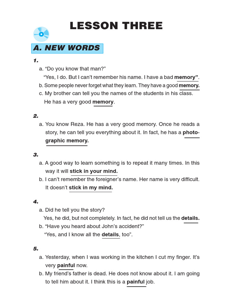Lesson Three: A. New Words | PDF