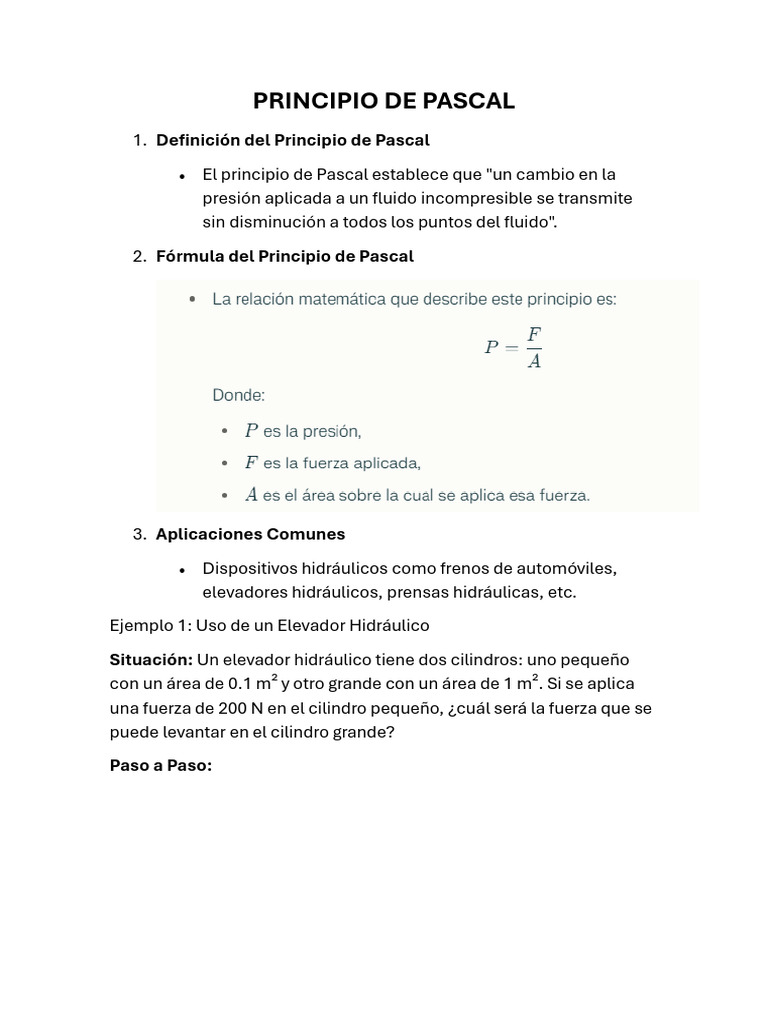 Principio de Pascal Teoria | PDF
