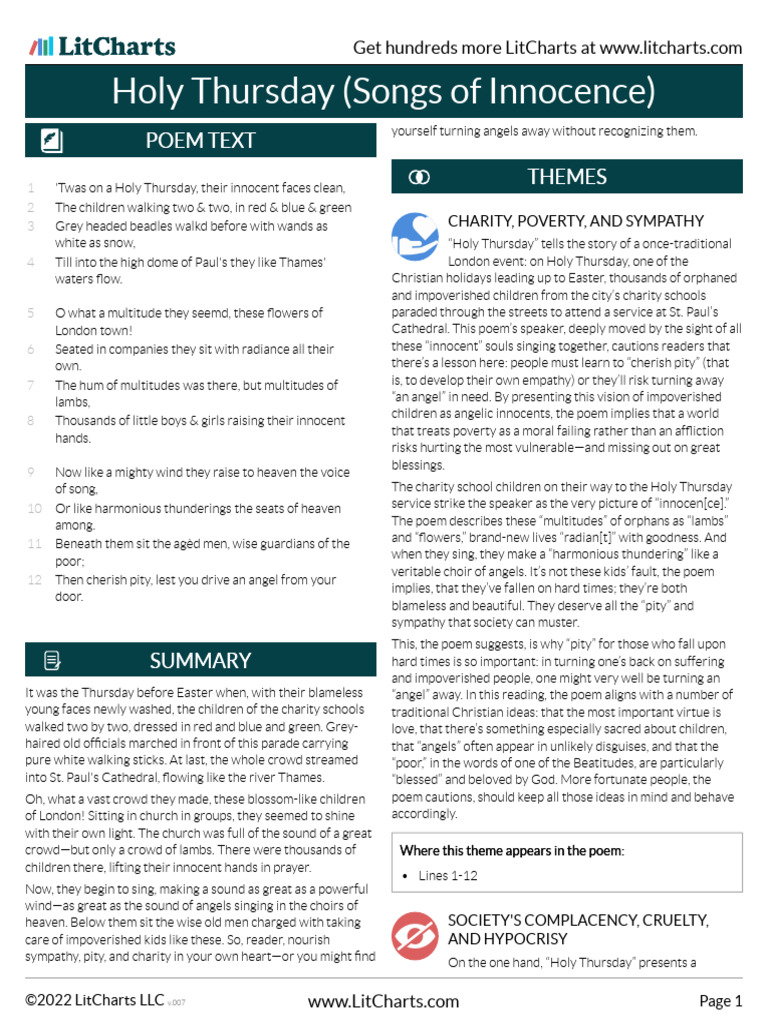 LitCharts Holy Thursday Songs of Innocence | PDF