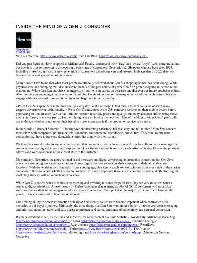 INSIDE THE MIND OF A GEN Z CONSUMER - Transcript | PDF