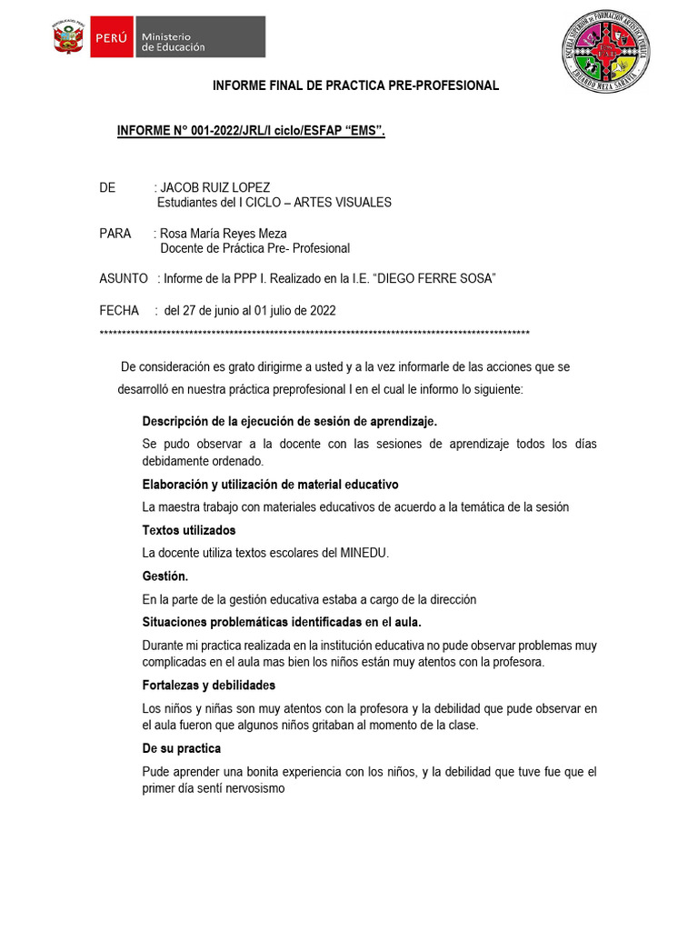 Informe de Practica Esfap Ems | PDF