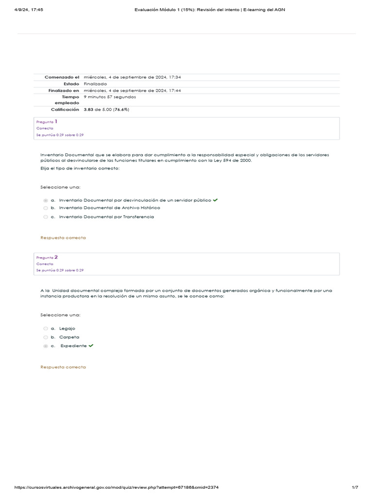 Evaluación Módulo 1 (15%) - Revisión Del Intento - E-Learning Del AGN | PDF